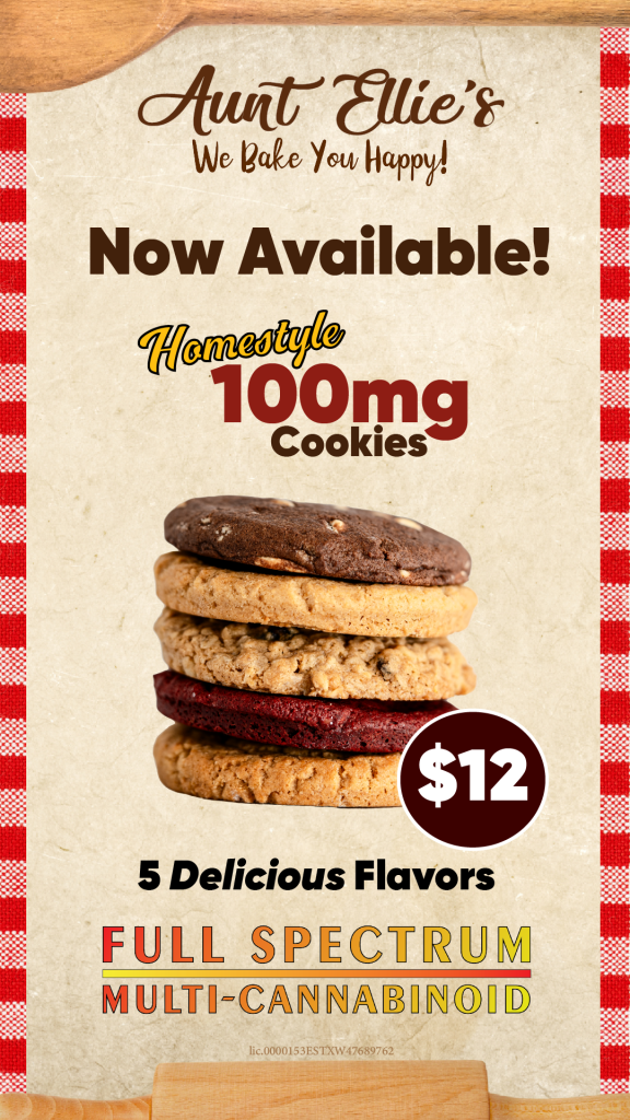 Aunt Ellie’s 100mg Cookies Vertical Ad - Halo Infusions & Extractions, LLC